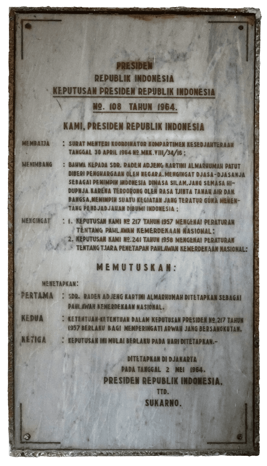 Prasasti Peresmian – Museum R.A. Kartini Rembang